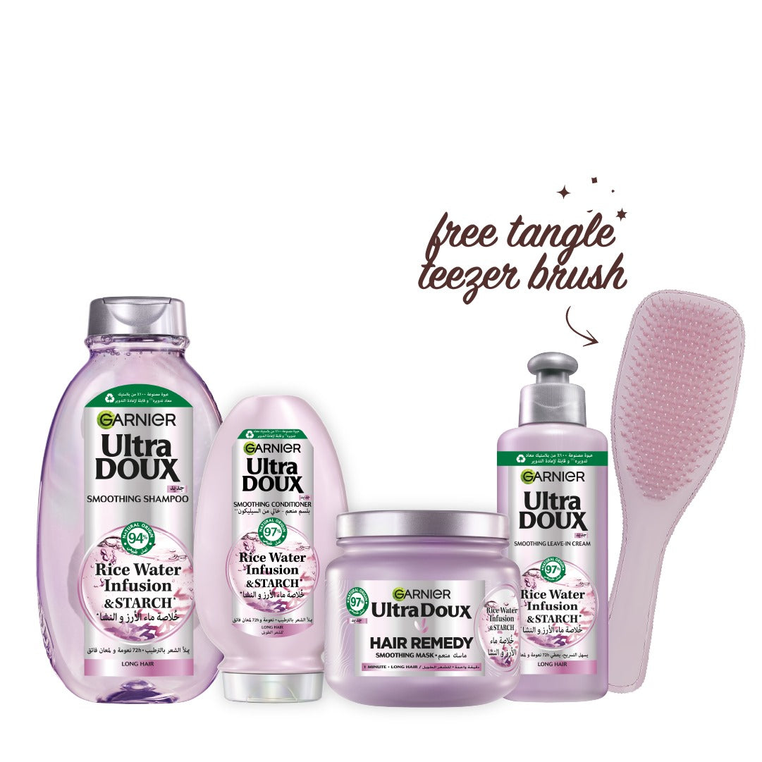 Garnier Rice Water Shampoo 600 mL + Conditioner 200 mL + Jar + Leave in ...